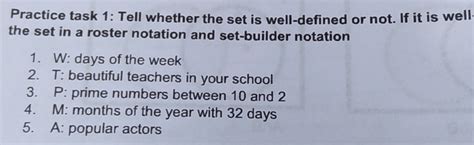 solved practice task 1 tell whether the set is well defined or not