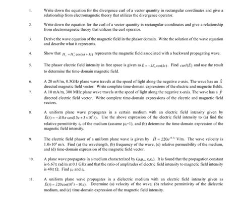 Solved Write Down The Equation For The Divergence Curl Of A