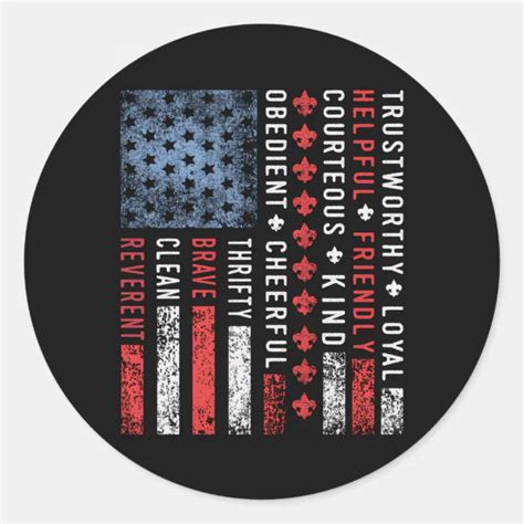 Us America Flag Scouting Scout Law Classic Round Sticker Zazzle