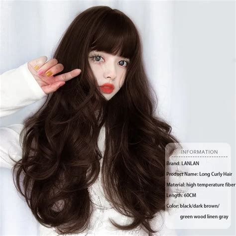 Women Synthetic Wig Heat Resistant Long Curly Big Wave Wig With Bangs