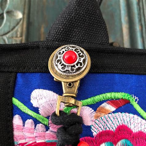 Large Embroidered Boho Tote Hmong Lotus Flower Bag Pom Pom Hippie Bag