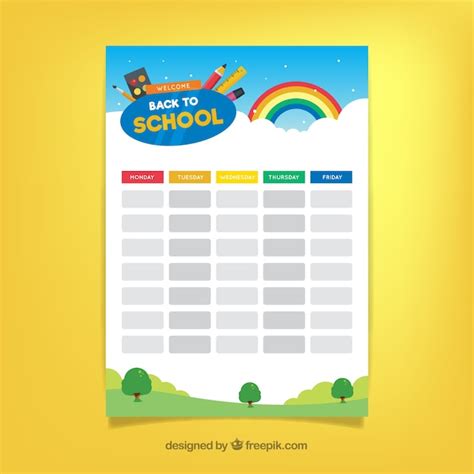 활동을 구성하는 학교 시간표 템플릿 무료 벡터