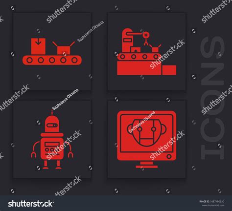Set Bot Conveyor Belt Cardboard Box Stock Vector Royalty Free