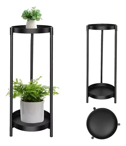 Soporte Para Plantas Negro 2 Niveles 61 Cm Robusto Meses Sin Interés
