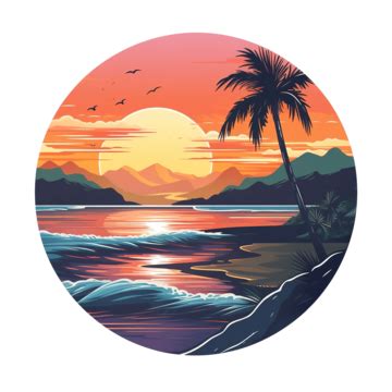 Sunset At The Beach Sticker With Ai Generative Tropical Vacation
