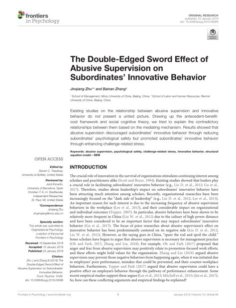 Pdf The Double Edged Sword Effect Of Abusive Supervision On Subordinates Innovative Behavior