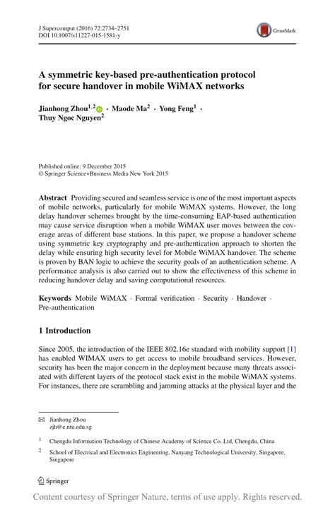 A Symmetric Key Based Pre Authentication Protocol For Secure Handover In Mobile Wimax Networks