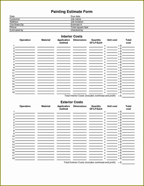 Pressure Washing Estimate Forms