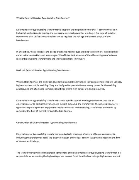 What Is External Reactor Type Welding Transformer It Is A Type Of Welding Transformer That