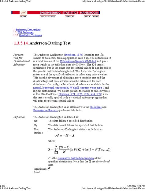 Anderson Darling Test Statistical Significance Statistical Hypothesis Testing