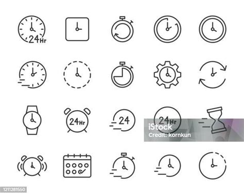 Set Ikon Waktu Jam 24 Jam Timer Jam Stopwatch Kalender Ilustrasi Stok