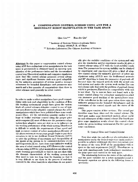A Compensation Control Scheme Using Ann For A Redundant Robot