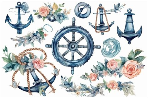 Premium Ai Image A Set Of Watercolor Anchor And Anchor Elements Premium Ai Image A Set Of Watercolor Anchor And Anchor Elements
