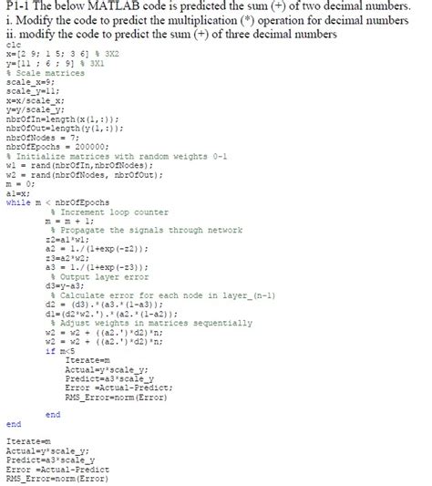P1 1 The Below MATLAB Code Is Predicted The Sum Of Chegg Com
