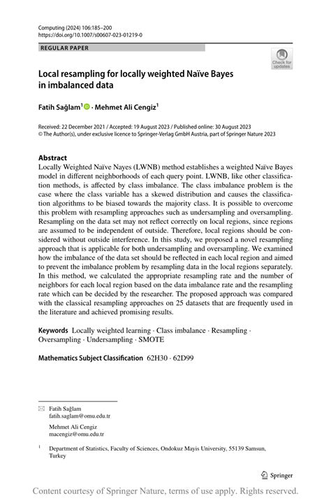 local resampling for locally weighted naïve bayes in imbalanced data request pdf
