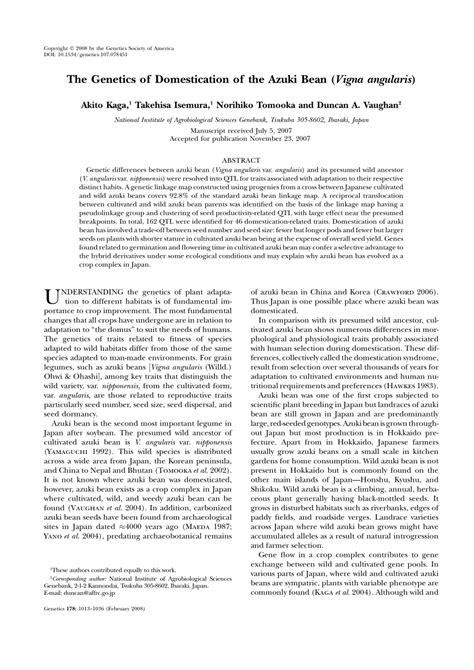 Pdf The Genetics Of Domestication Of The Azuki Bean Vigna Angularis