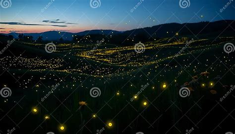 Magical Firefly Field At Dusk Stunning Night Landscape Photography