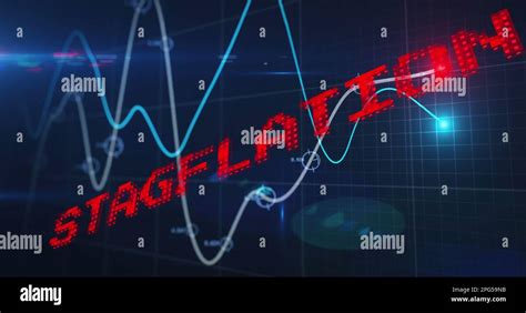 image of stagflation text in red over graph and processing data stock