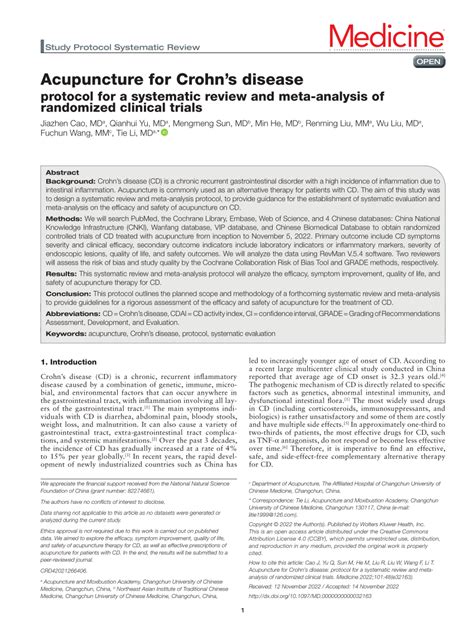Pdf Acupuncture For Crohns Disease Protocol For A Systematic Review And Meta Analysis Of