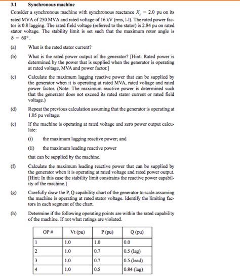 solved 3 1 synchronous machine consider a synchronous