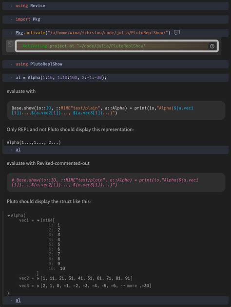Different Base Show For Pluto And REPL General Usage Julia