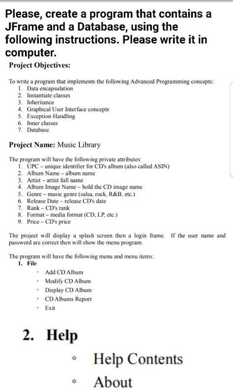 Solved Please Create A Program That Contains A Jframe And A