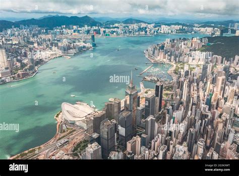 Amazing Aerial View Of The Victoria Harbour Of Hong Kong Clear Sunny