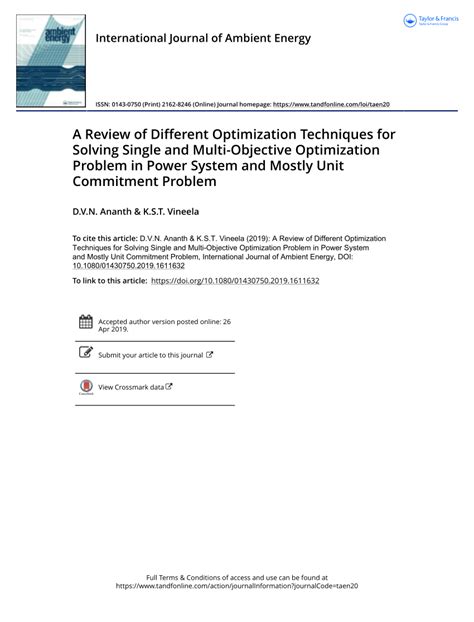Pdf A Review Of Different Optimization Techniques For Solving Single And Multi Objective