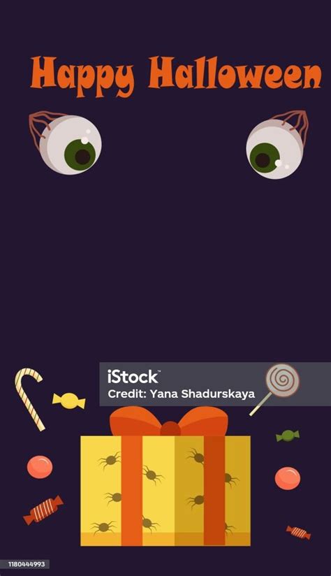 할로윈 포스터 템플릿 전단지 요소와 보라색 배경 소름 눈 선물 사탕 벡터 그래픽 세로 시작 화면 공포 무서움에 대한 스톡 벡터