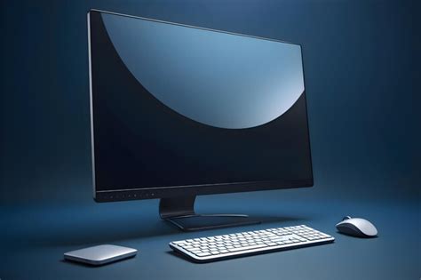 Computer Monitor With Keyboard And Mouse On Blue Background 3d