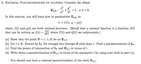 solved 2 rational parametrisation of ellipses consider the