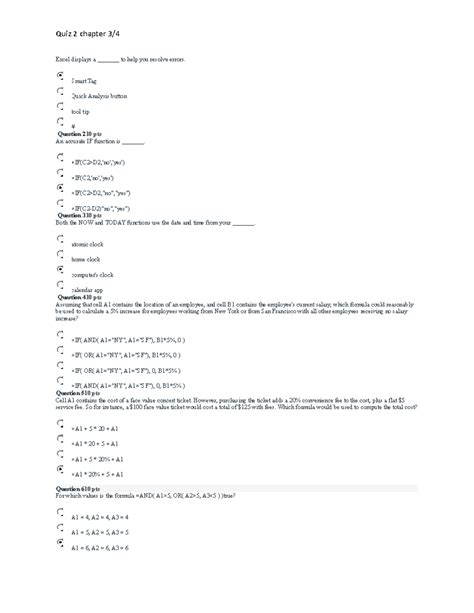 Module 2 Chapter 3 And 4 Quiz Excel Functions And Features Studocu