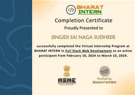 Singidi Sai Naga Sudheer On Linkedin Fullstackwebdevelopment Bharatintern