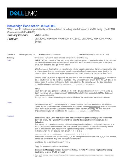 Proactive Replace Vnx2 Vault Drive Pdf Information Technology Software