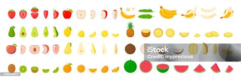 딸기 사과 아보카도 바나나 코코넛 키위 레몬 오렌지 복숭아 배 딸기 파인애플 수박 과일 벡터 세트 고립 된 채식 기호입니다 육즙이 잘 익은 유기농 과일 그림입니다 과일을
