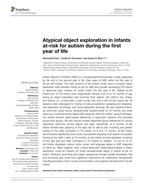 Pdf Atypical Object Exploration In Infants At Risk For Autism During The First Year Of Life