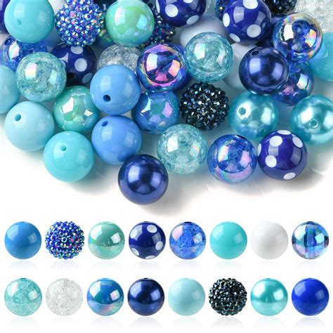 Pandahall 50pcs Random Blue Series 20mm Acrylic Round Beads Chunky