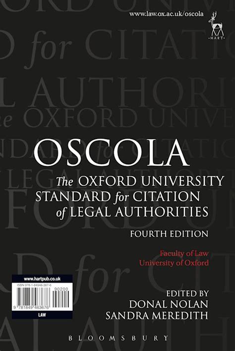 OSCOLA The Oxford University Standard For Citation Of Legal Authorities Donal Nolan Hart