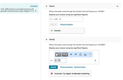 Solved Constants Part A A 25 Mh Inductor Is Connected Across