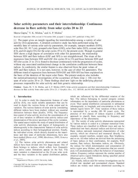 Pdf Solar Activity Parameters And Their Interrelationship Continuous Decrease In Flare