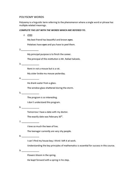 Example Of Polysemy Words Pdf