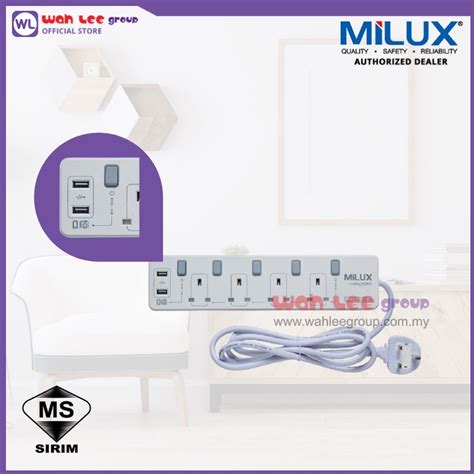 Milux Extension Socket Ex Power 22a Usb 4 Gang 4 Way Trailing Socket Mec 9420u Shopee Malaysia