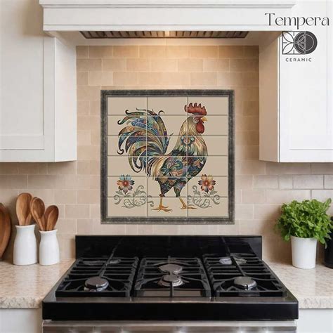 Colorful Rooster Ceramic Tile Mural For Farmhouse Kitchen Backsplash Etsy