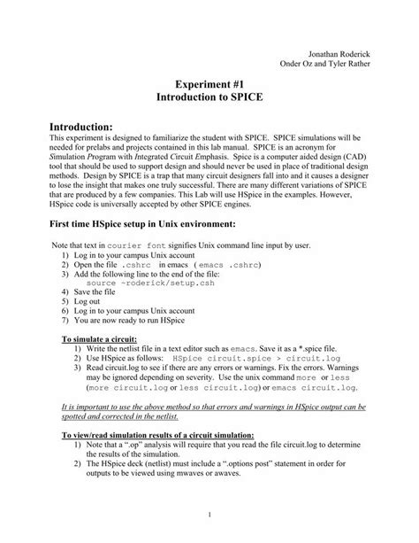 PDF Experiment 1 Introduction To SPICE Introduction DOKUMEN TIPS