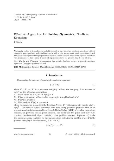 Pdf Effective Algorithm For Solving Symmetric Nonlinear Equations