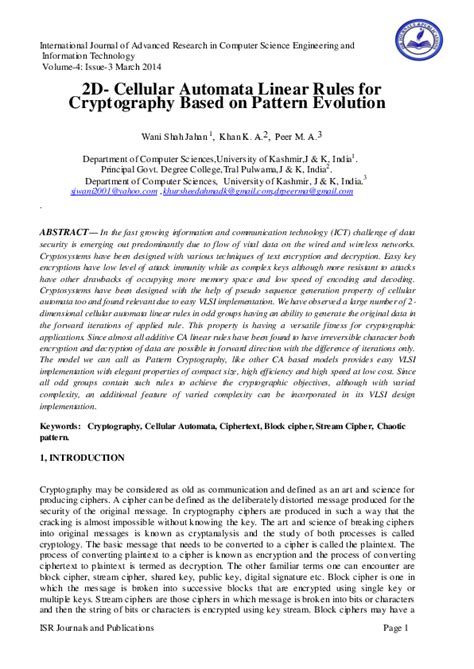 Pdf 2d Cellular Automata Linear Rules For Cryptography Based On