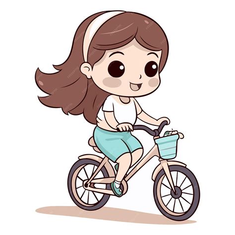 Милая девочка едет на велосипеде на белом фоне Премиум векторы