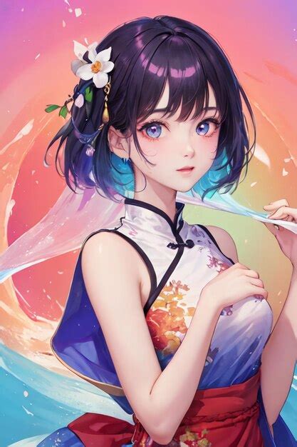 Bonito Desenho Animado Anime Estilo Chinês Cheongsam Fantasia Linda Garota Papel De Parede