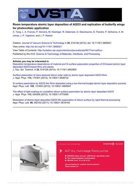 Pdf Room Temperature Atomic Layer Deposition Of Al2o3 And Replication