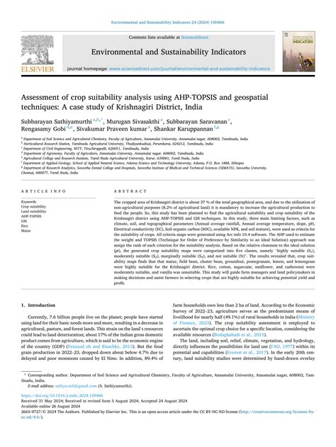Pdf Assessment Of Crop Suitability Analysis Using Ahp Topsis And Geospatial Techniques A Case